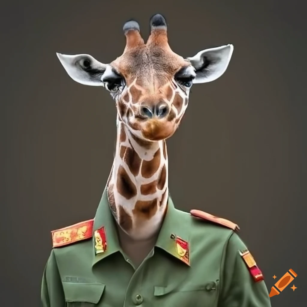 Giraffe in military uniform on Craiyon