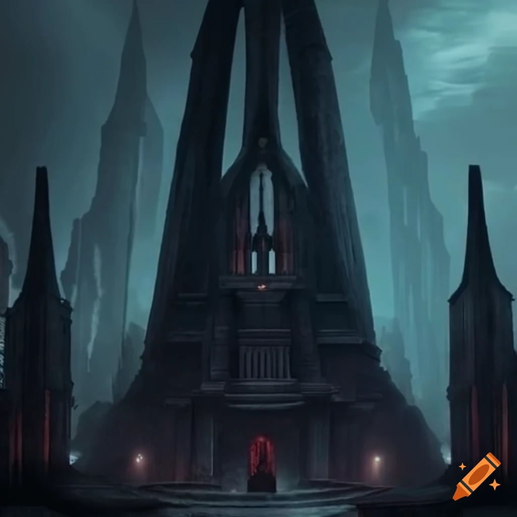 Mysterious dark sith temple with narrow spires and intricate architecture on Craiyon