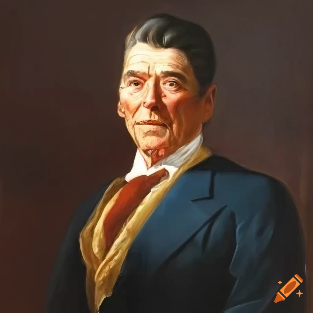 Neoclassical style painted portrait of former president ronald reagan ...