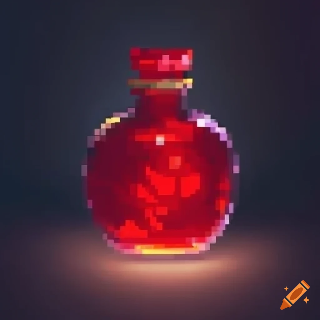 Cute pixel art red healing potion on Craiyon