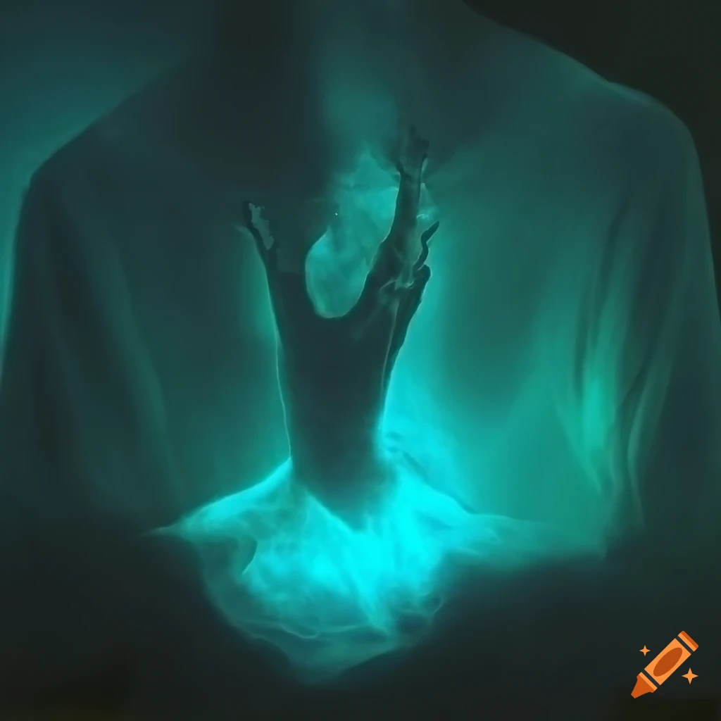 Realistic photo of luminous blue-green fiery multi-armed lovecraftian ...