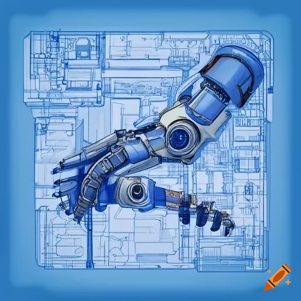 Blueprint of a mechanical prosthetic hand and arm with scifi elements ...