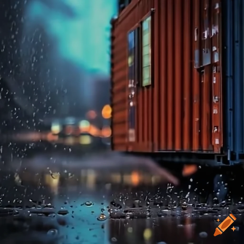 Shipping container home in the rain on Craiyon