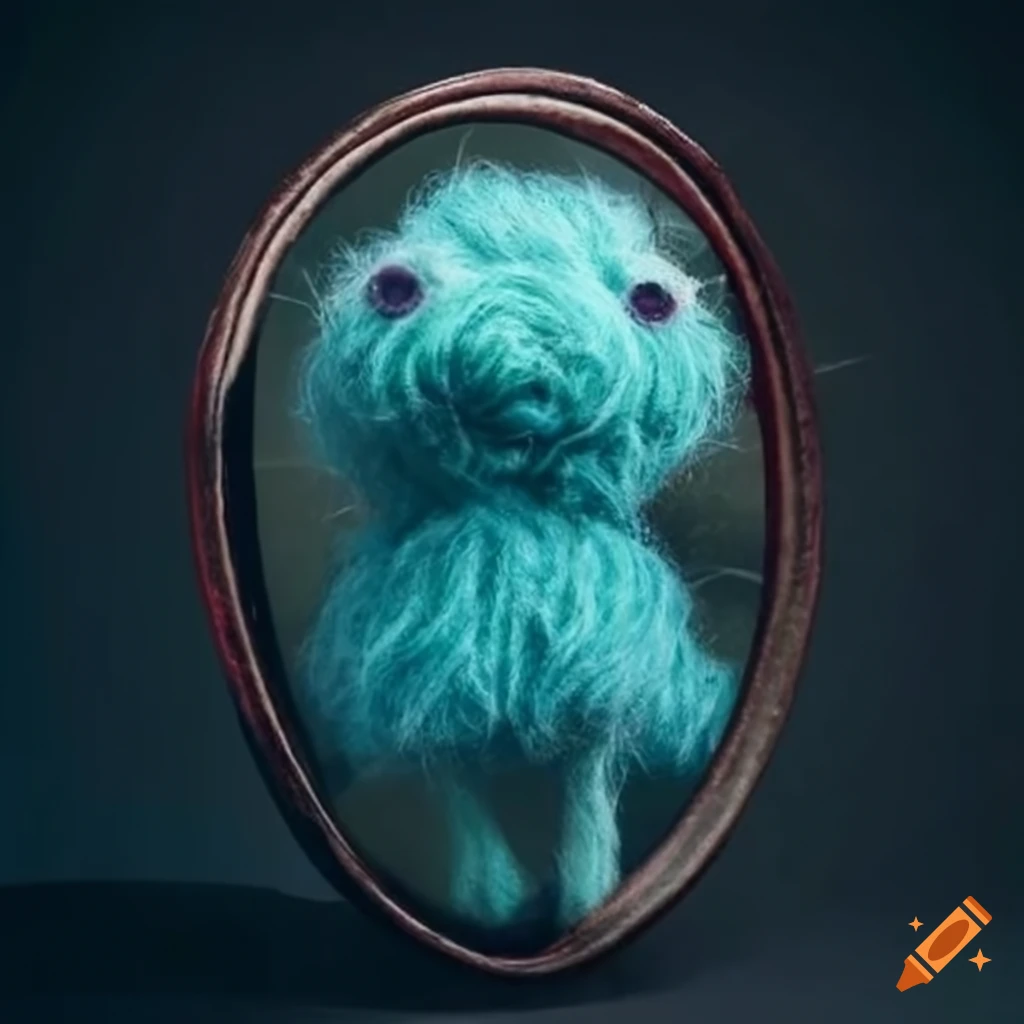 Wool creature reflected in a mirror on Craiyon