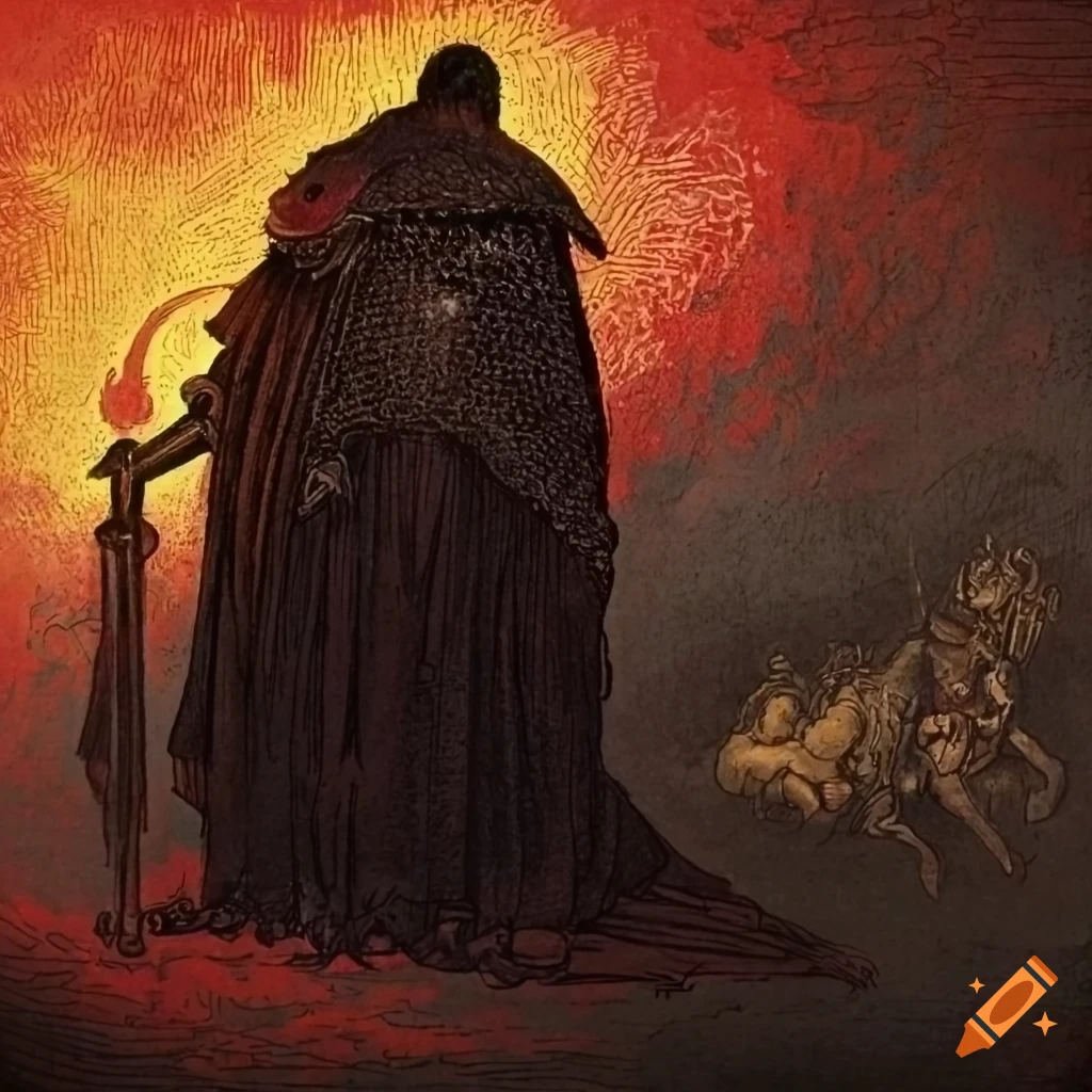 Detailed illustration of knights in the style of gustave doré on Craiyon