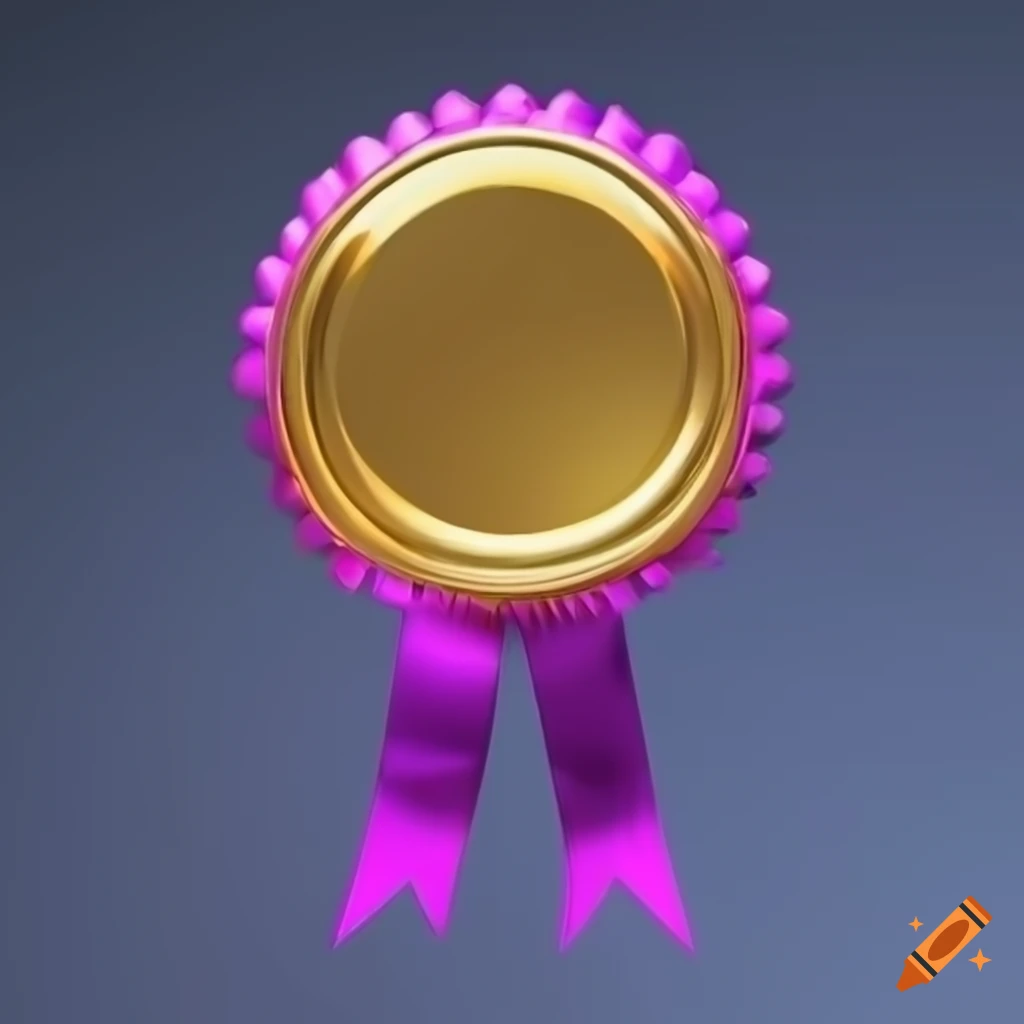 Golden medal with violet ribbon in 3d studio lighting on Craiyon