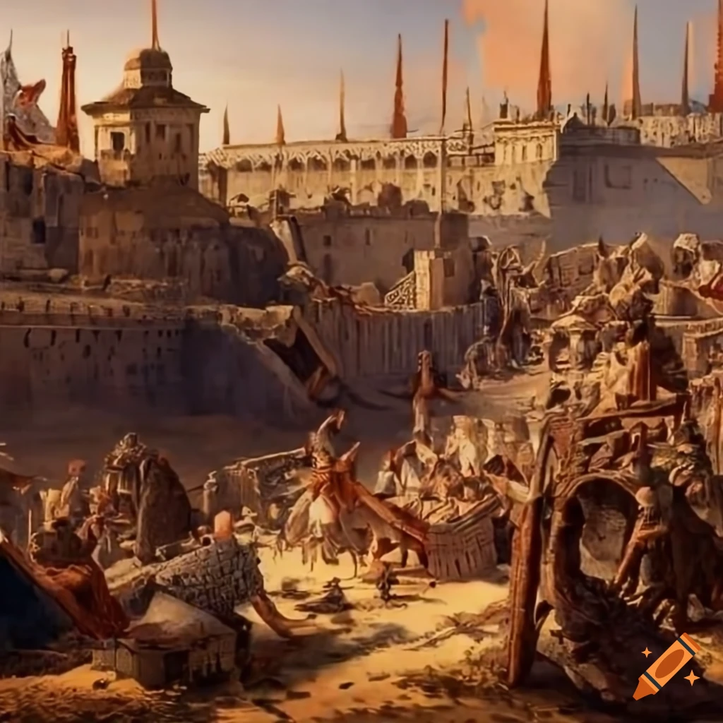 Historic depiction of messana under siege by syracuse and carthage in ...