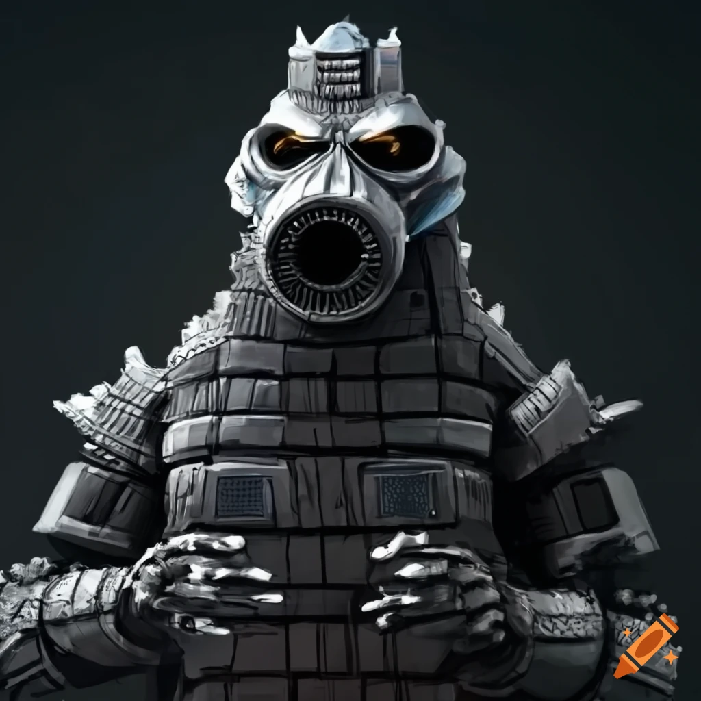 Mechagodzilla with a gas mask on Craiyon