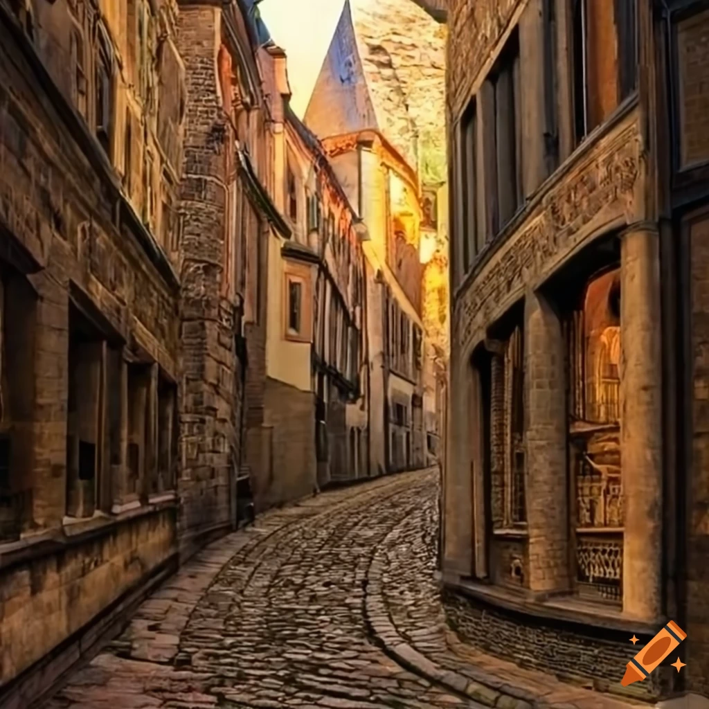 Historical architecture and cobbled streets of aachen in the middle ...
