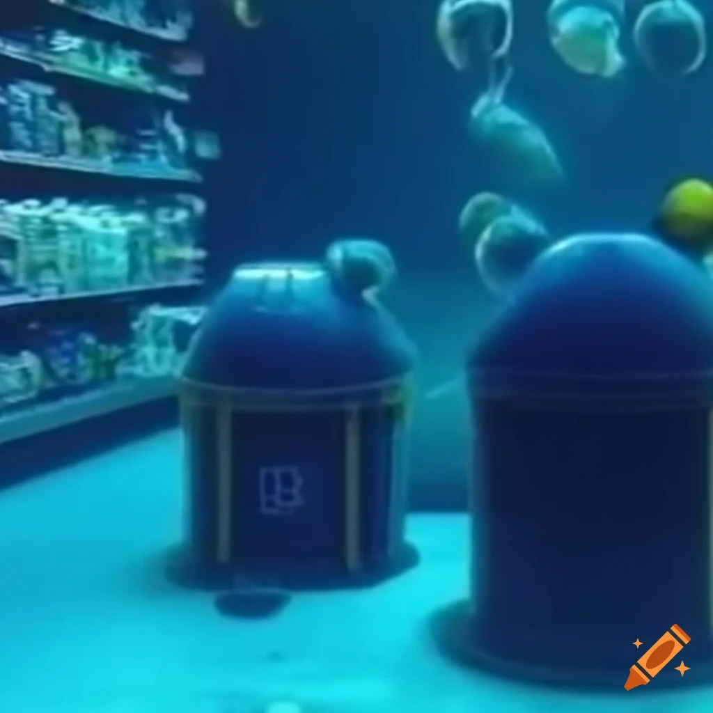 Aisles with 90s nostalgia products at an underwater walmart on Craiyon