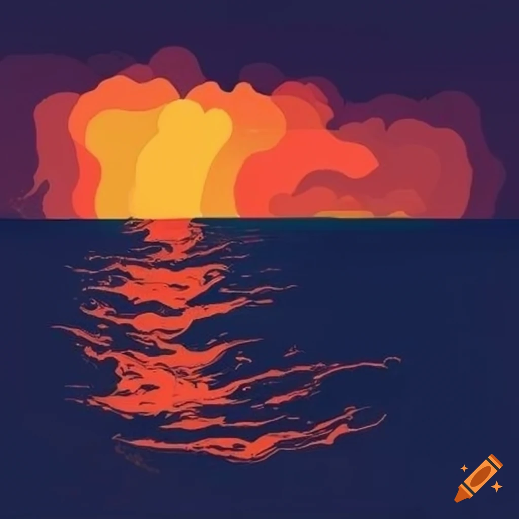 Ocean view with mysterious clouds in pulp art style on Craiyon