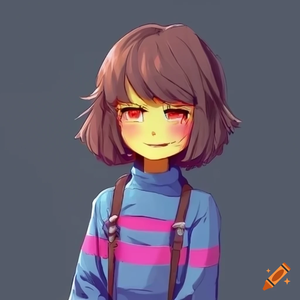 Frisk from Undertale in a detailed suspender skirt on Craiyon