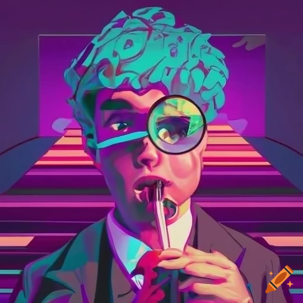Dashing young detective with cake-shaped head in synthwave style on Craiyon