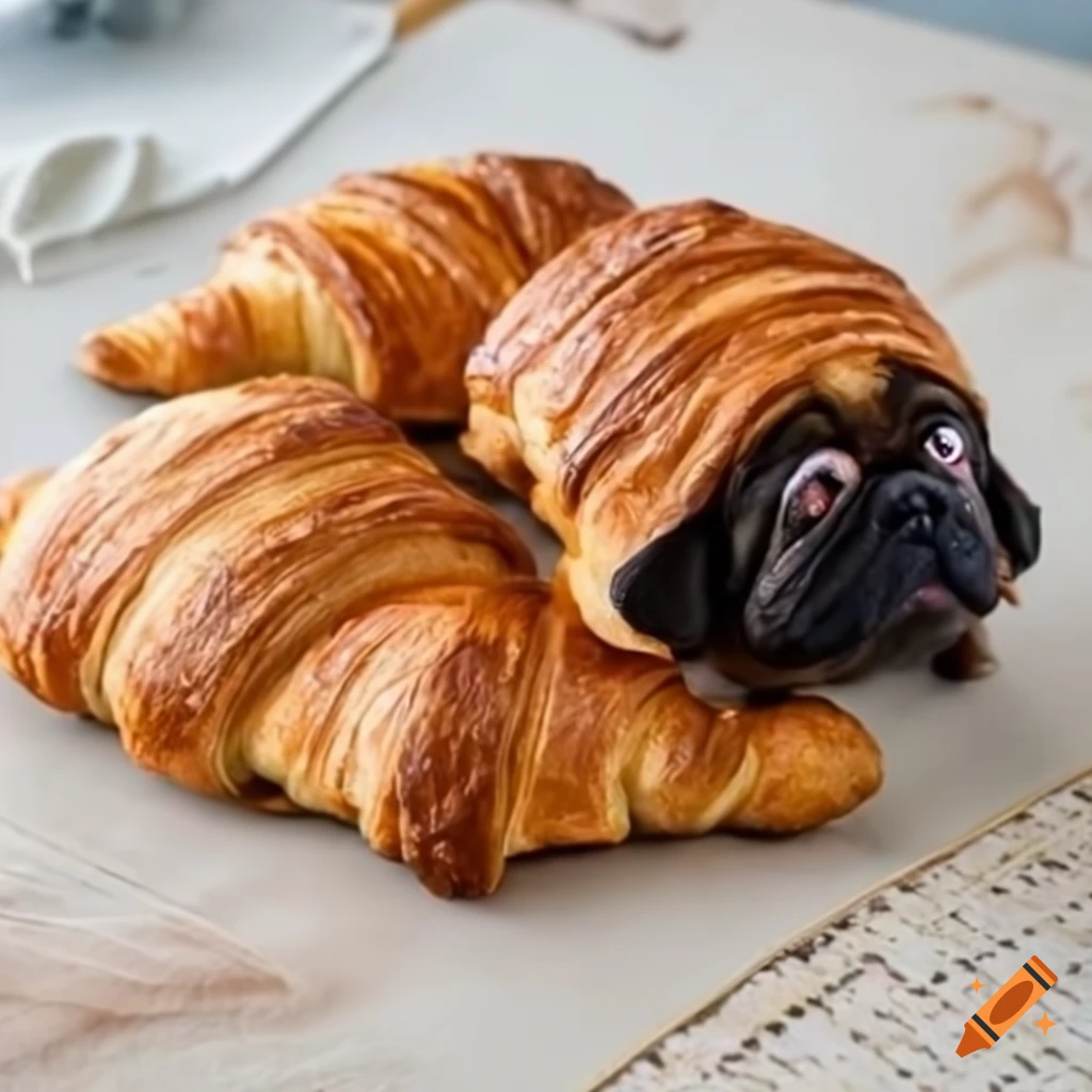 Pug dog curled up like a croissant on Craiyon