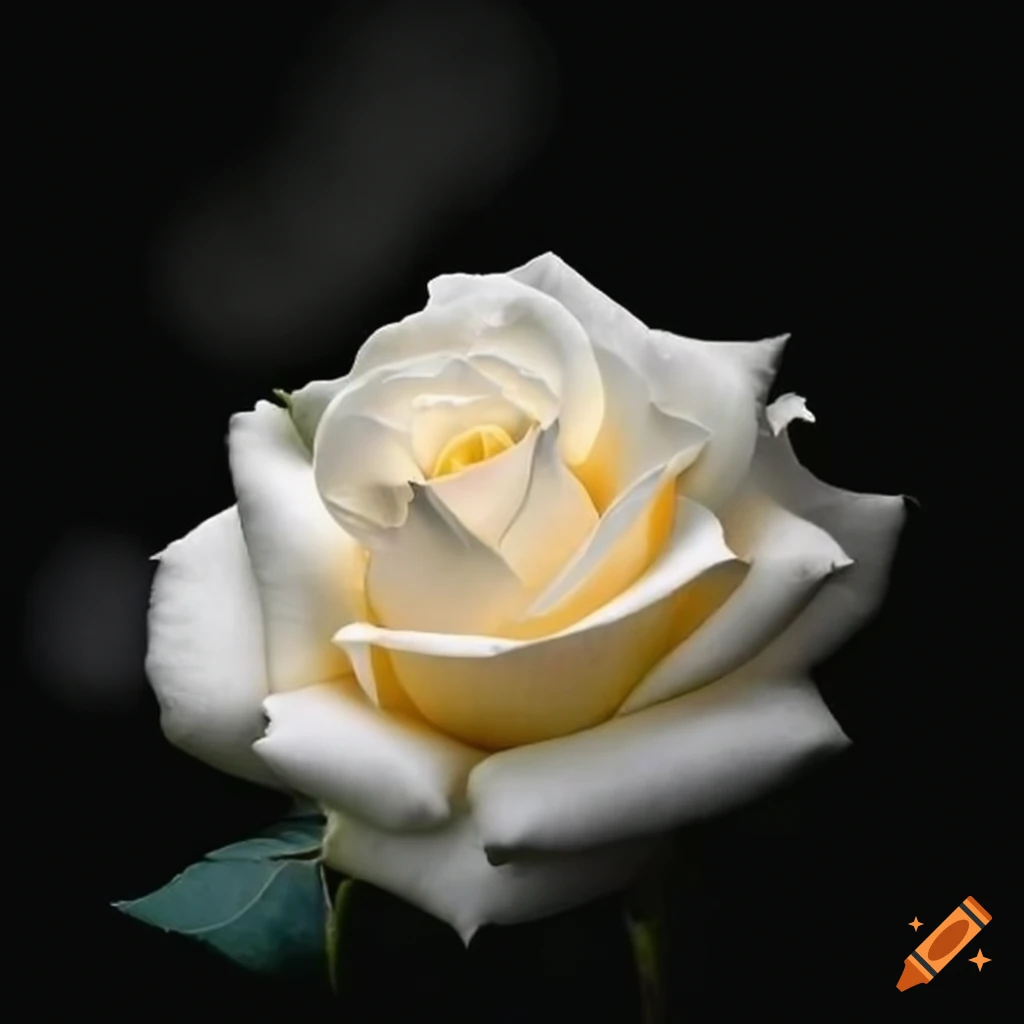 Delicate and pure white rose in full bloom on Craiyon