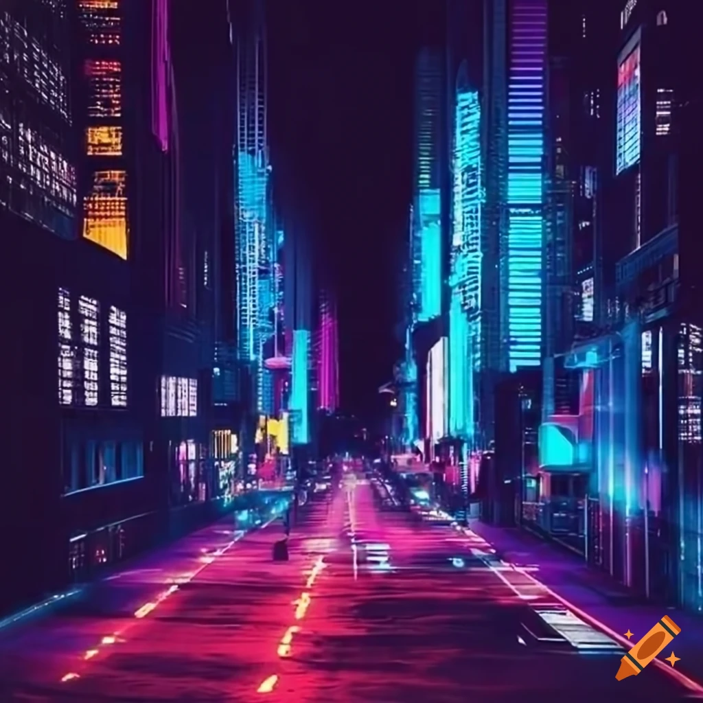 Neon cityscape at night on Craiyon