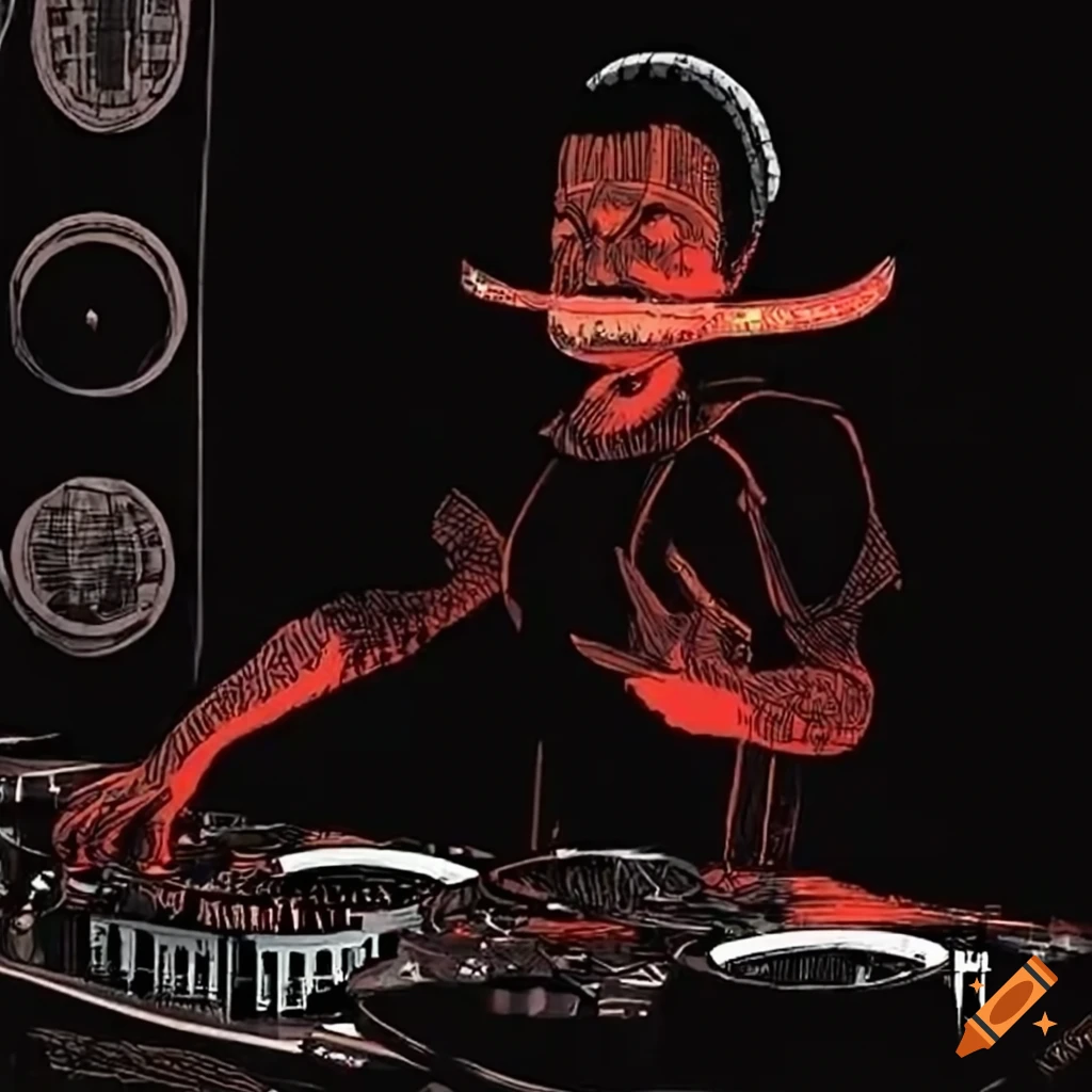 Japanese samurai techno dj in comic noir style on Craiyon
