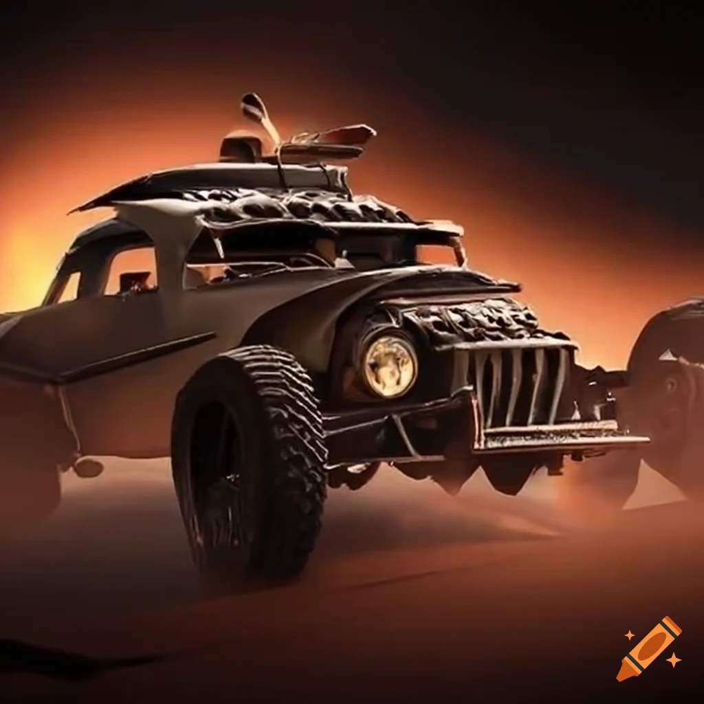 Racing car in a post-apocalyptic style on Craiyon