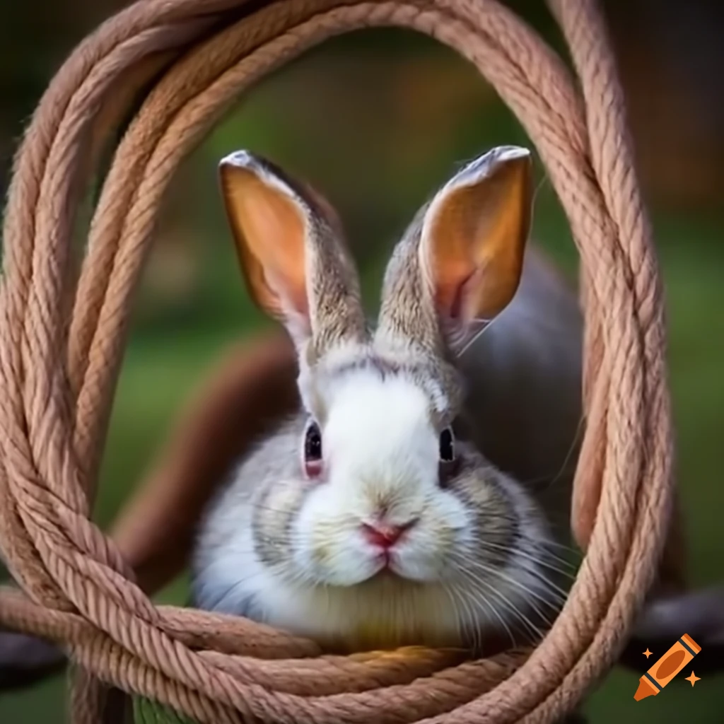 Playful bunny tangled in colorful ropes on Craiyon