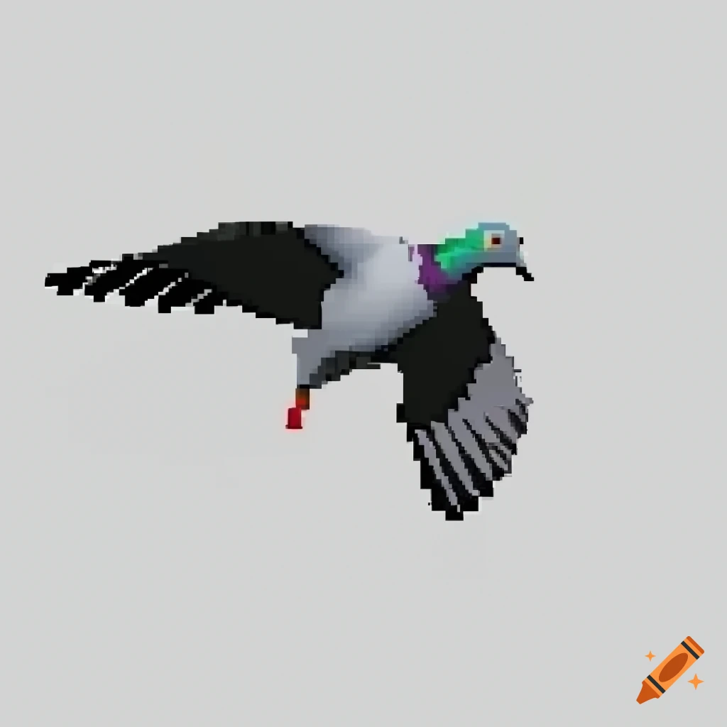 Pixelated pigeon flying in a low-quality graphics game on Craiyon