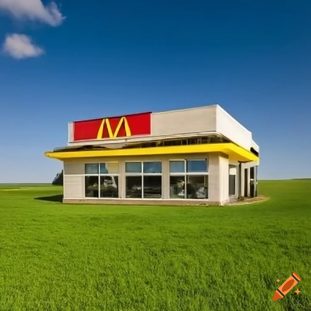 Mcdonald's building in the middle of a grassy plain on Craiyon