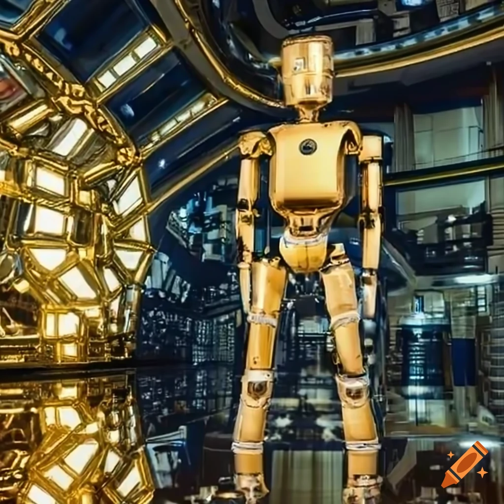 Mechanical Aphrodite robot in golden futuristic city on Craiyon