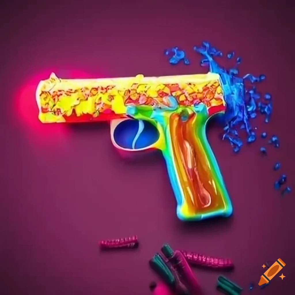 Colorful candy pistols with bubbles around in hd on Craiyon