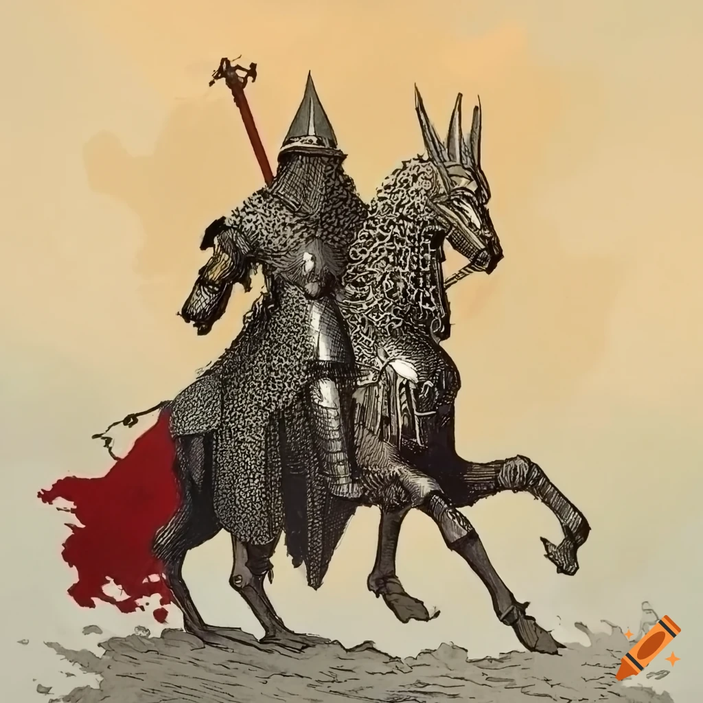 Detailed illustration of knights in the style of gustave doré on Craiyon