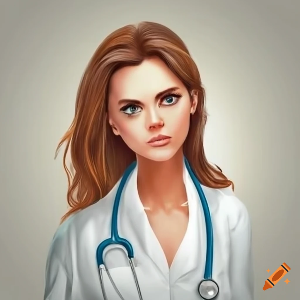 Smiling female doctor in white coat on Craiyon