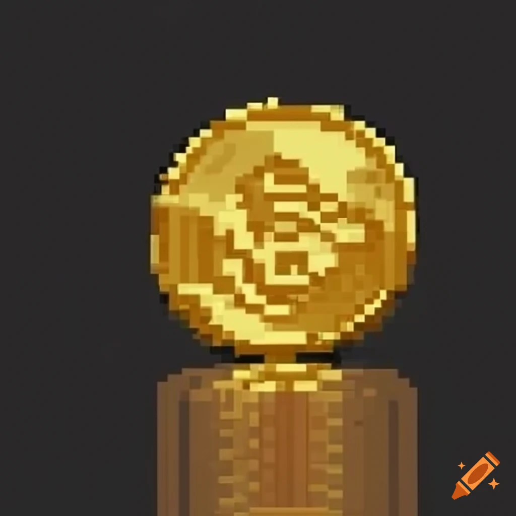 Pixel art of a gold coin on Craiyon