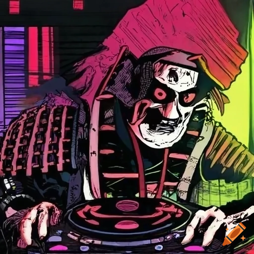 Comic noir japanese samurai techno dj on Craiyon