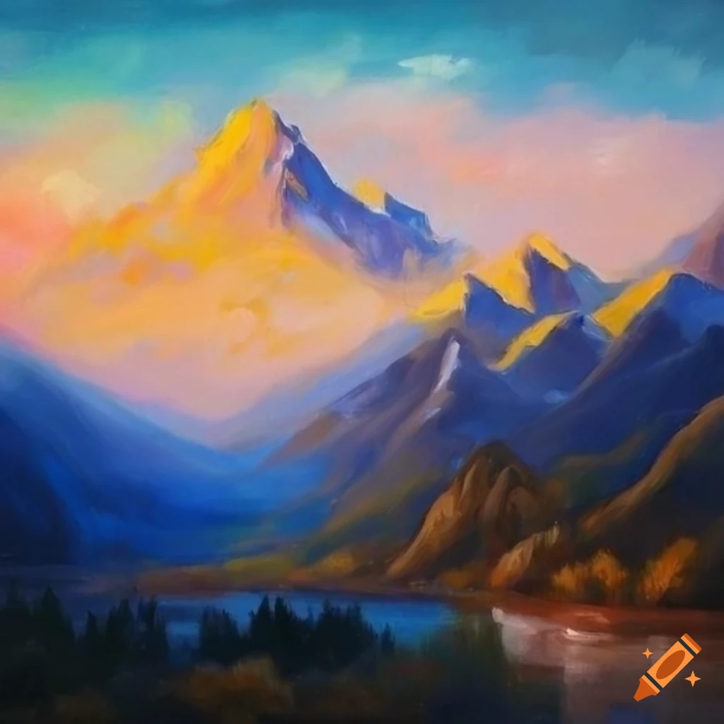 Oil painting of a mountain view on Craiyon