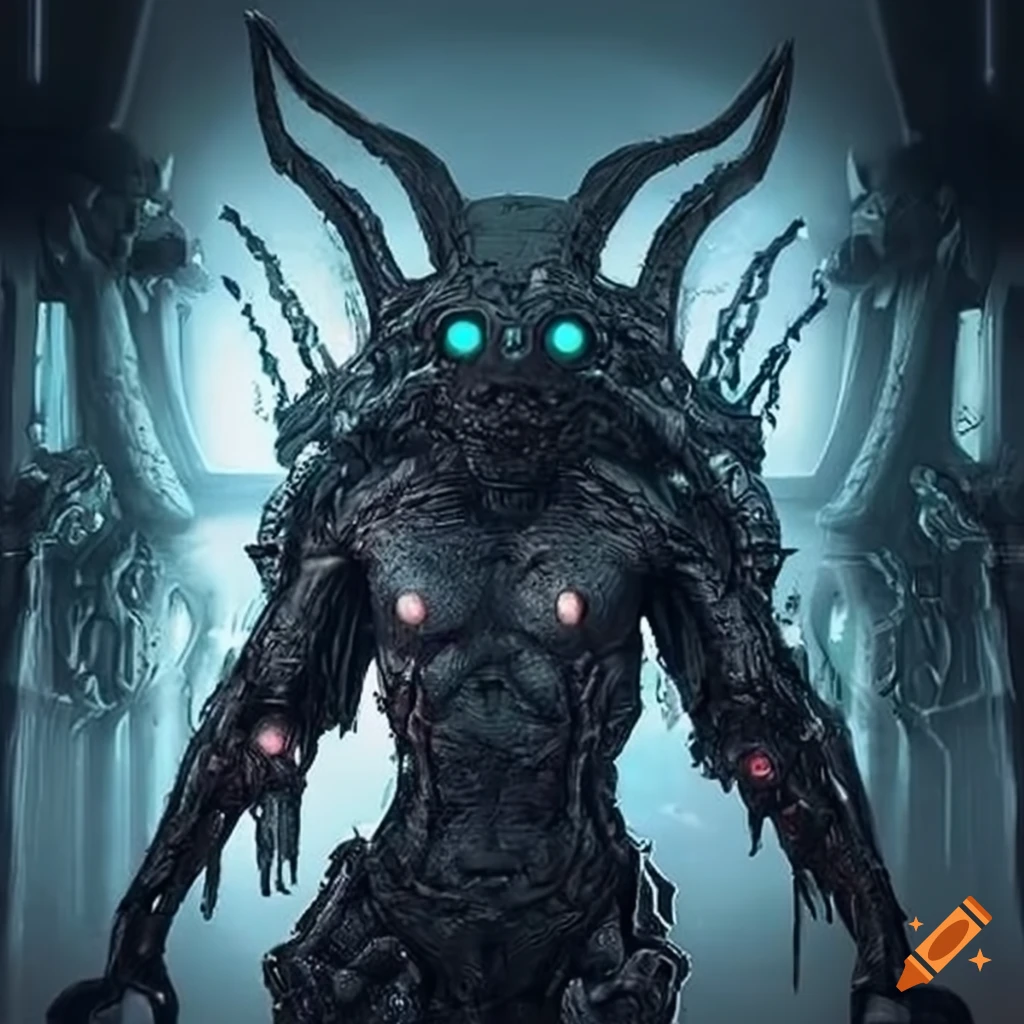 Futuristic half robotic half demon alien creature on Craiyon