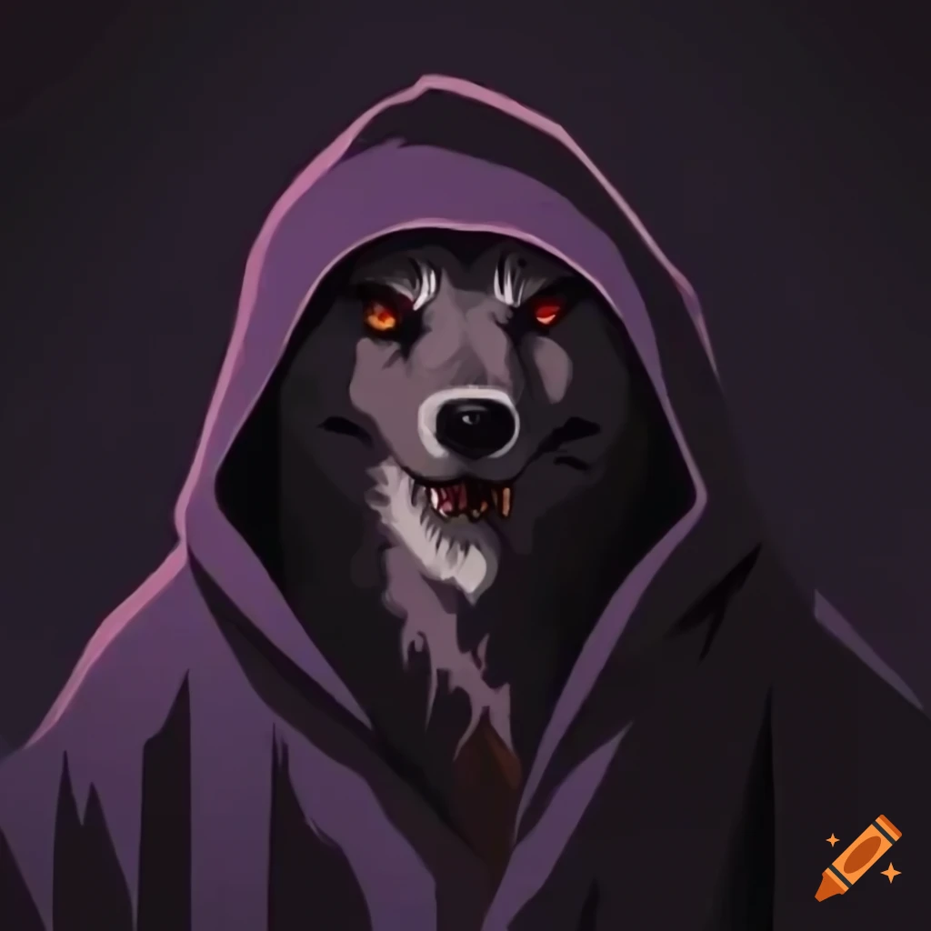 Humanoid wolf in a cloak with a medieval vibe in a 2d artwork on Craiyon