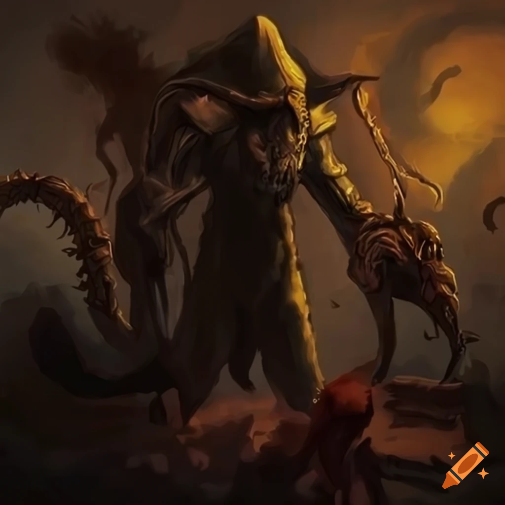 Cthulhu themed cavalry cultist on a Lovecraft styled aberrant steed on ...