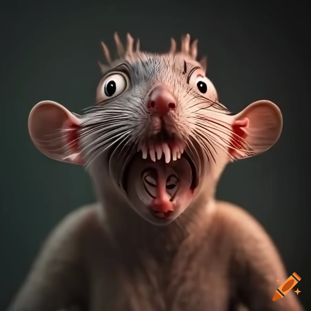 Person surrounded by animated, exaggerated rats in a rubber room on Craiyon