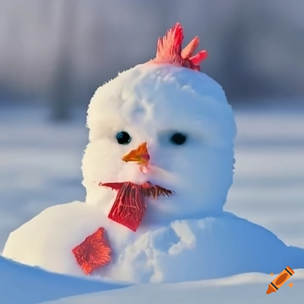 Chickens building a snowman in a snowy setting on Craiyon