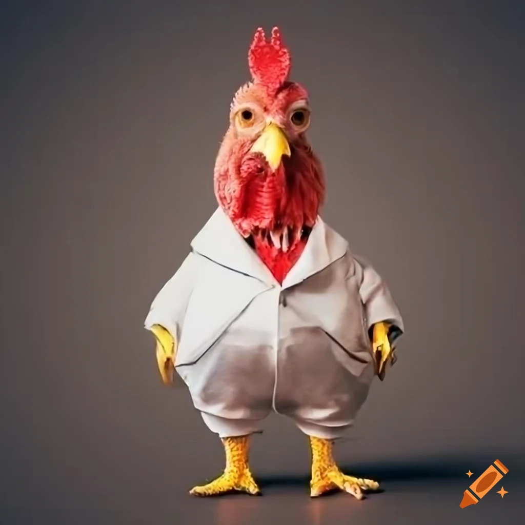 Chickens in suits at work on Craiyon