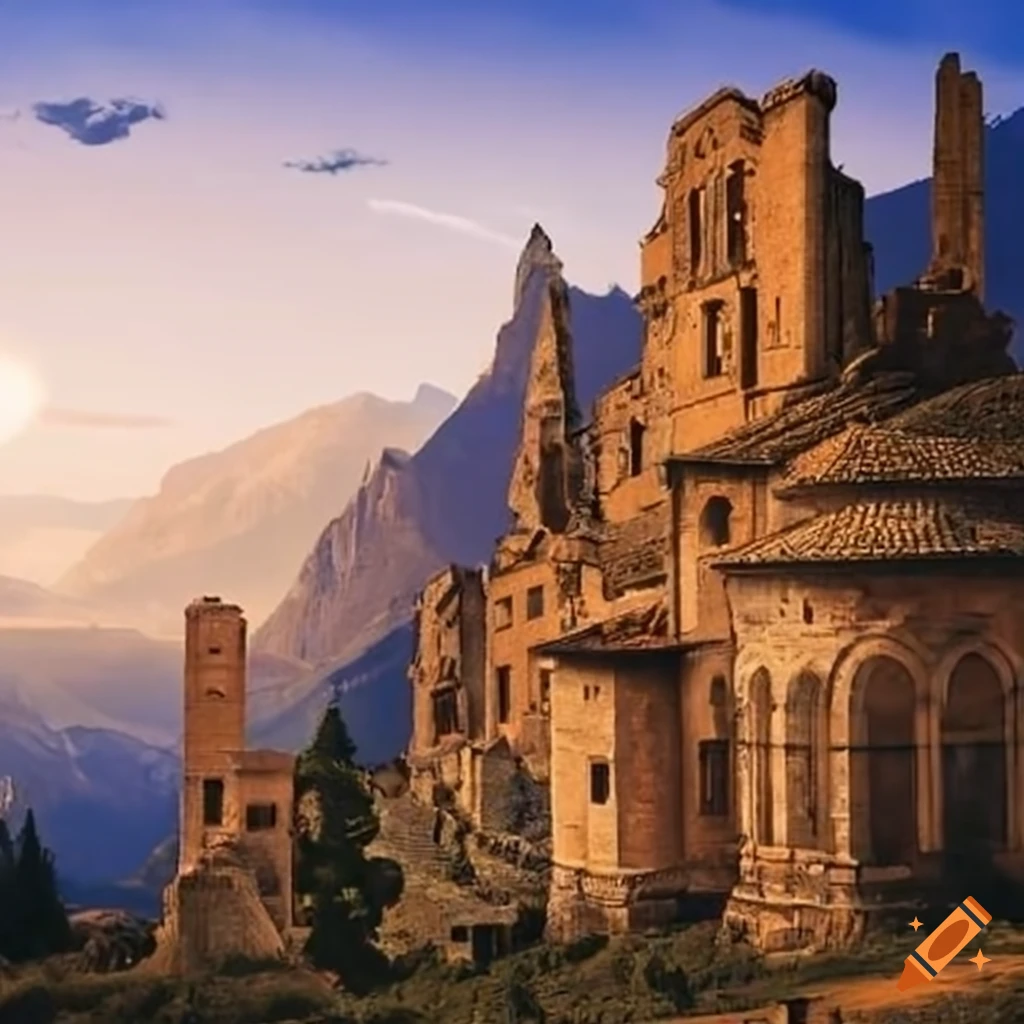 Roman city carved into the side of the alps on Craiyon