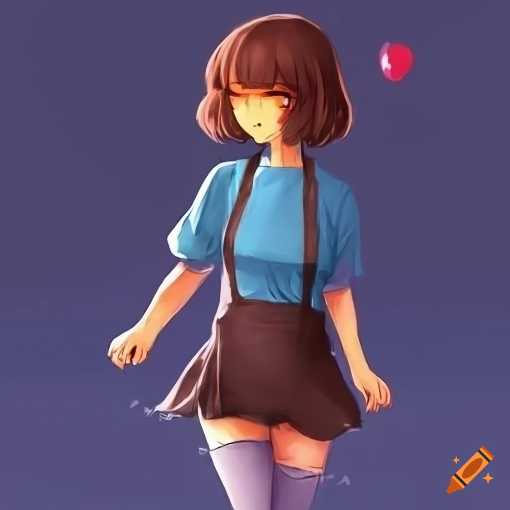 Frisk from undertale wearing a suspender skirt in a photo-realistic ...
