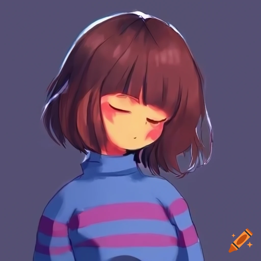 Frisk character from undertale in suspender skirt on Craiyon