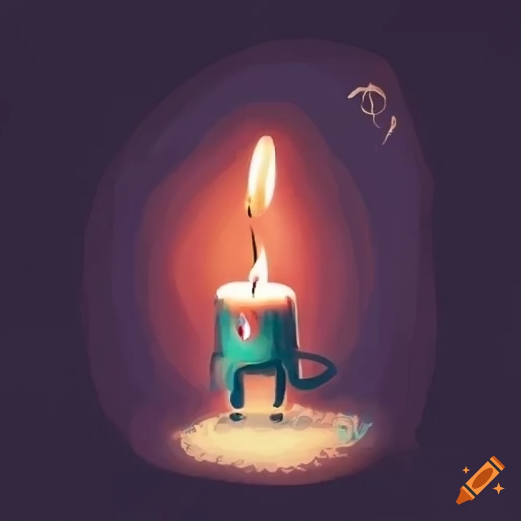 Anthropomorphic candle character in a tin holding a knife on Craiyon