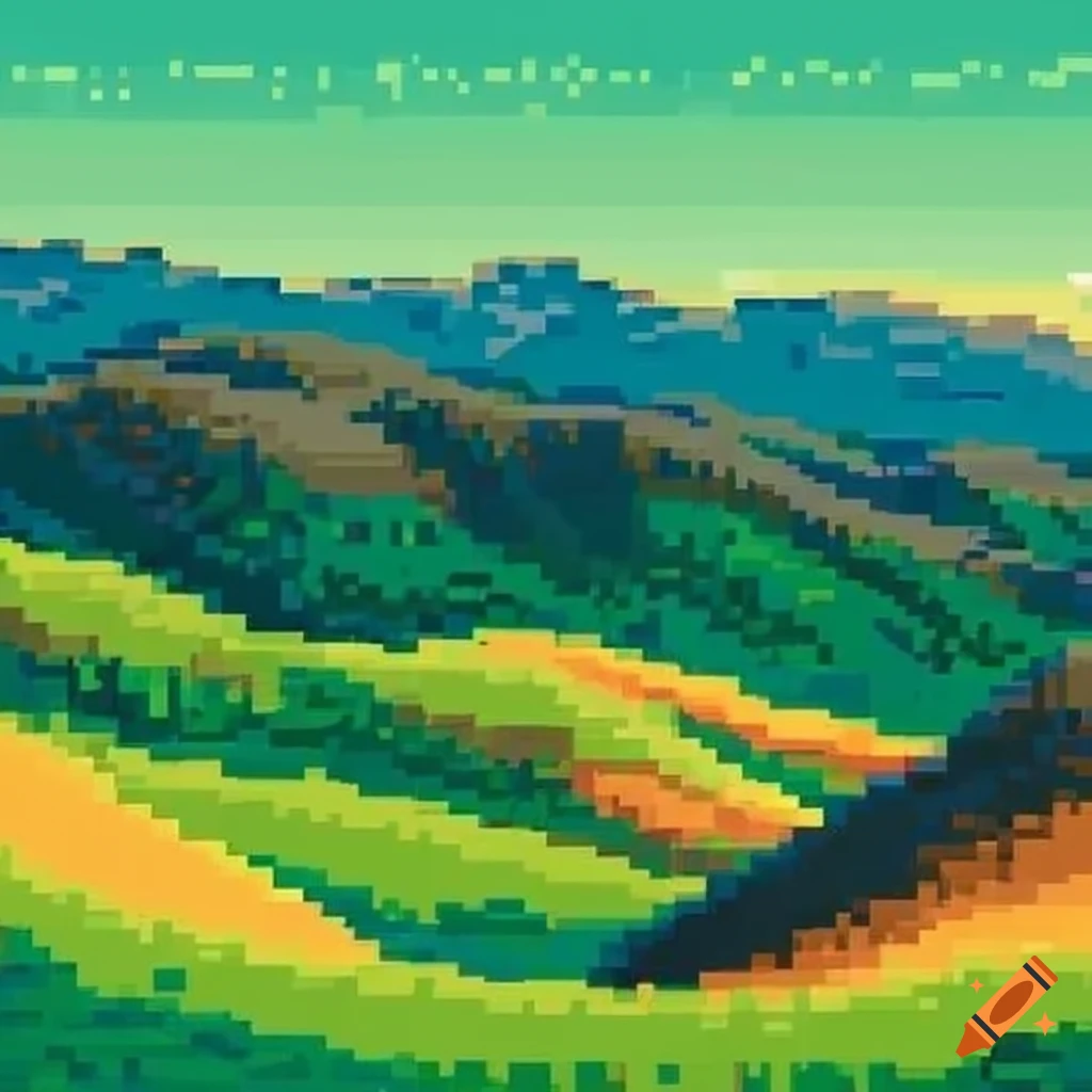 Nostalgic pixel art of rolling hills in napa valley on Craiyon
