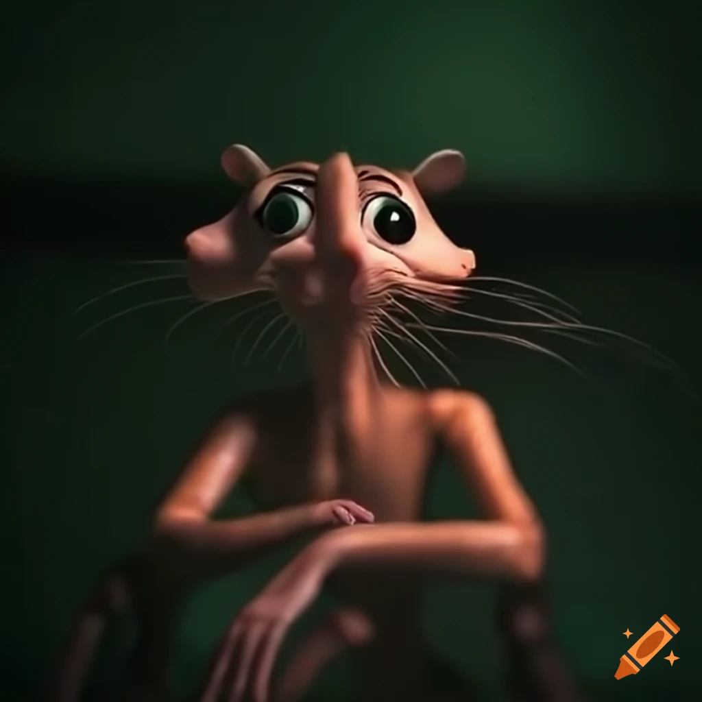 Person surrounded by animated, exaggerated rats in a rubber room on Craiyon