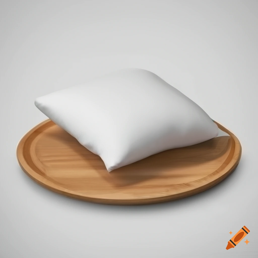 White pillow on wooden plate in isometric view on white background on ...