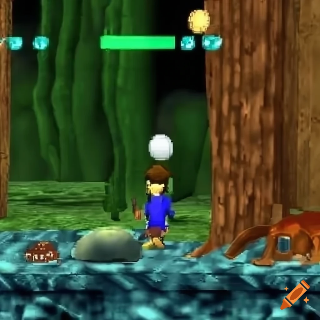 Screenshot from a 3d platform game with ps1 level graphics on Craiyon