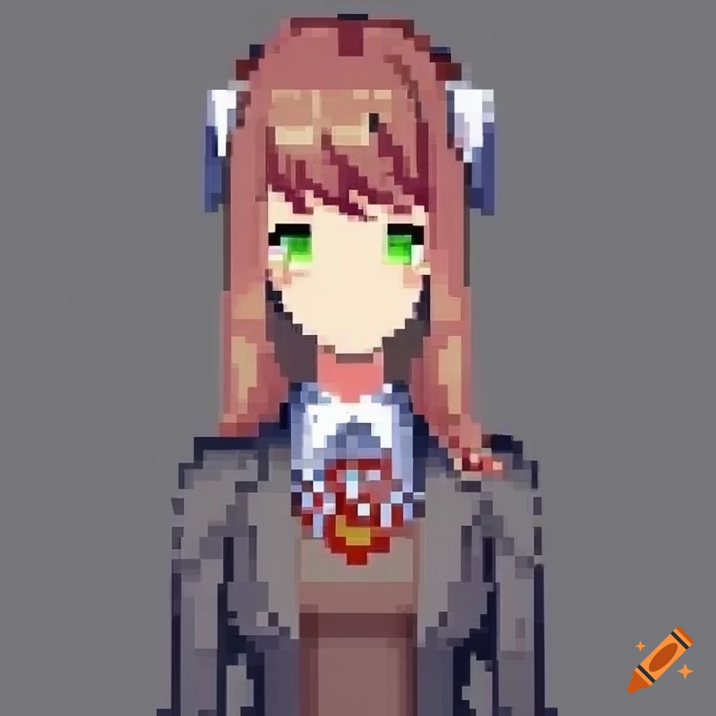 Pixel art of monika from doki doki literature club with long brown hair ...
