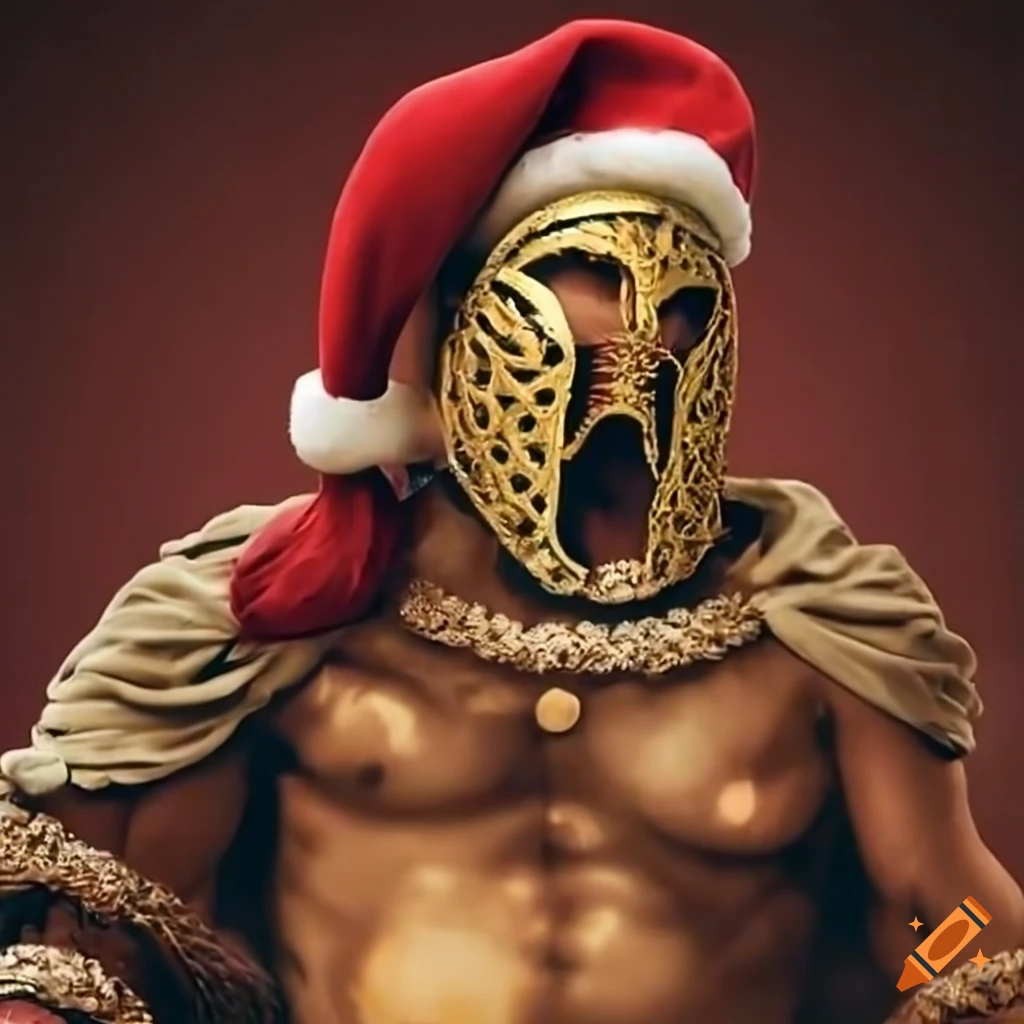 Spartan warrior dressed as santa claus on Craiyon