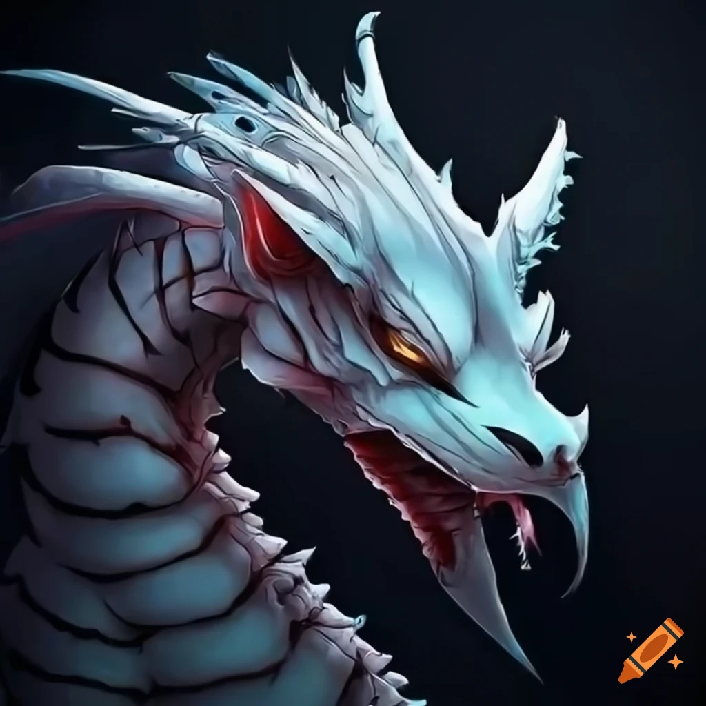 Beautiful white dragon. written next to it is zehack9 on Craiyon
