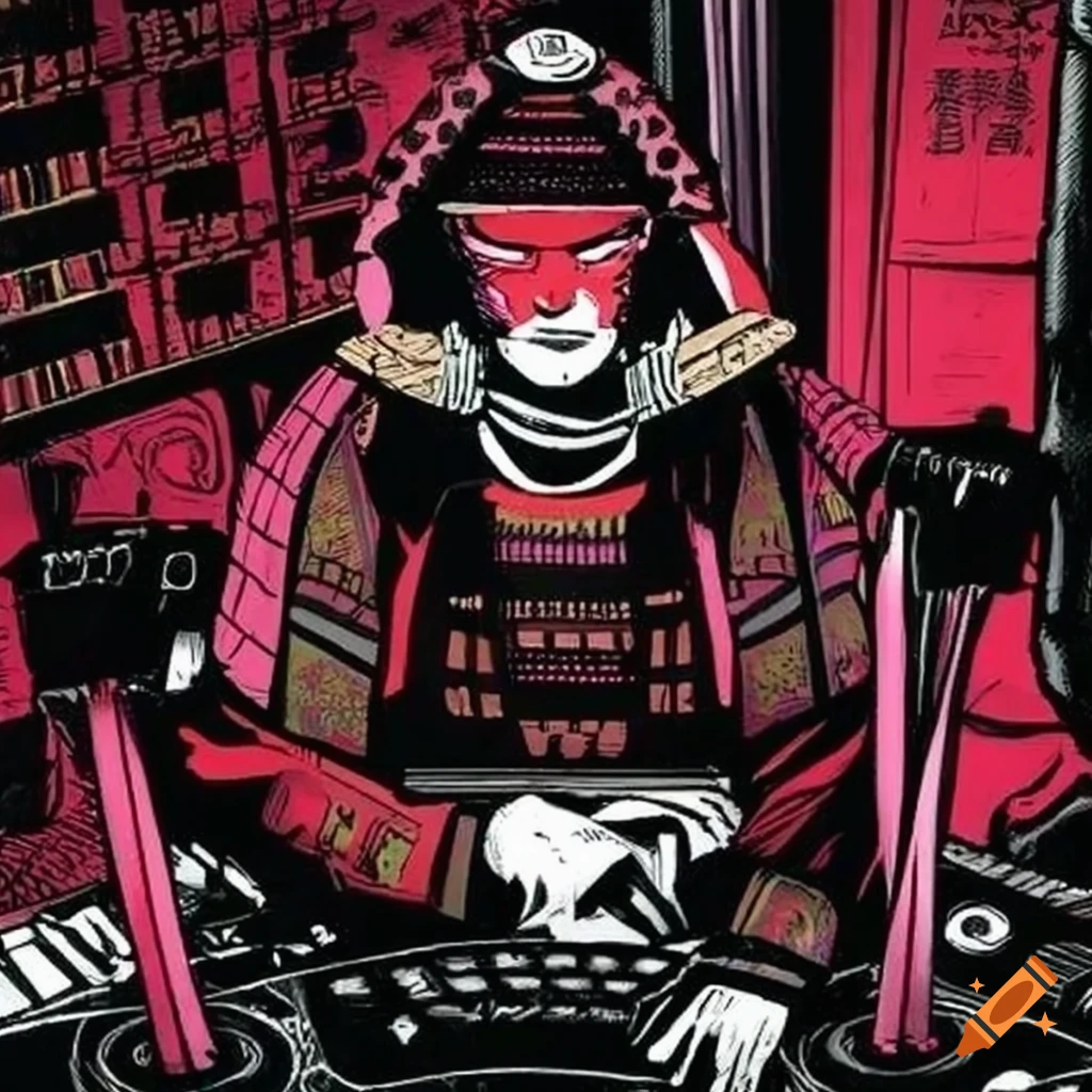 Comic noir japanese samurai techno dj on Craiyon